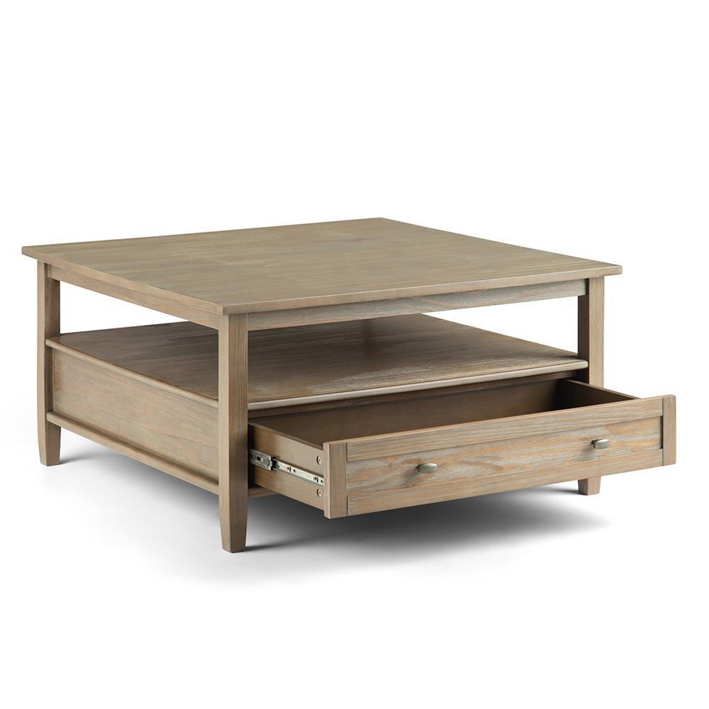 Warm Shaker Solid Wood Square Coffee Table in Distressed Grey ...