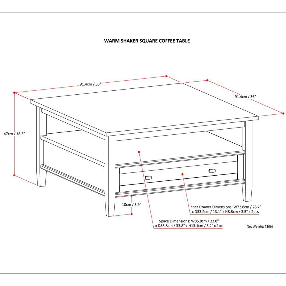 Warm Shaker Solid Wood Square Coffee Table in Distressed Grey ...