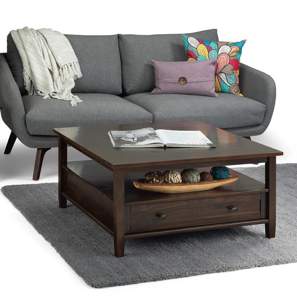 Warm Shaker Solid Wood Square Coffee Table in Distressed Grey ...
