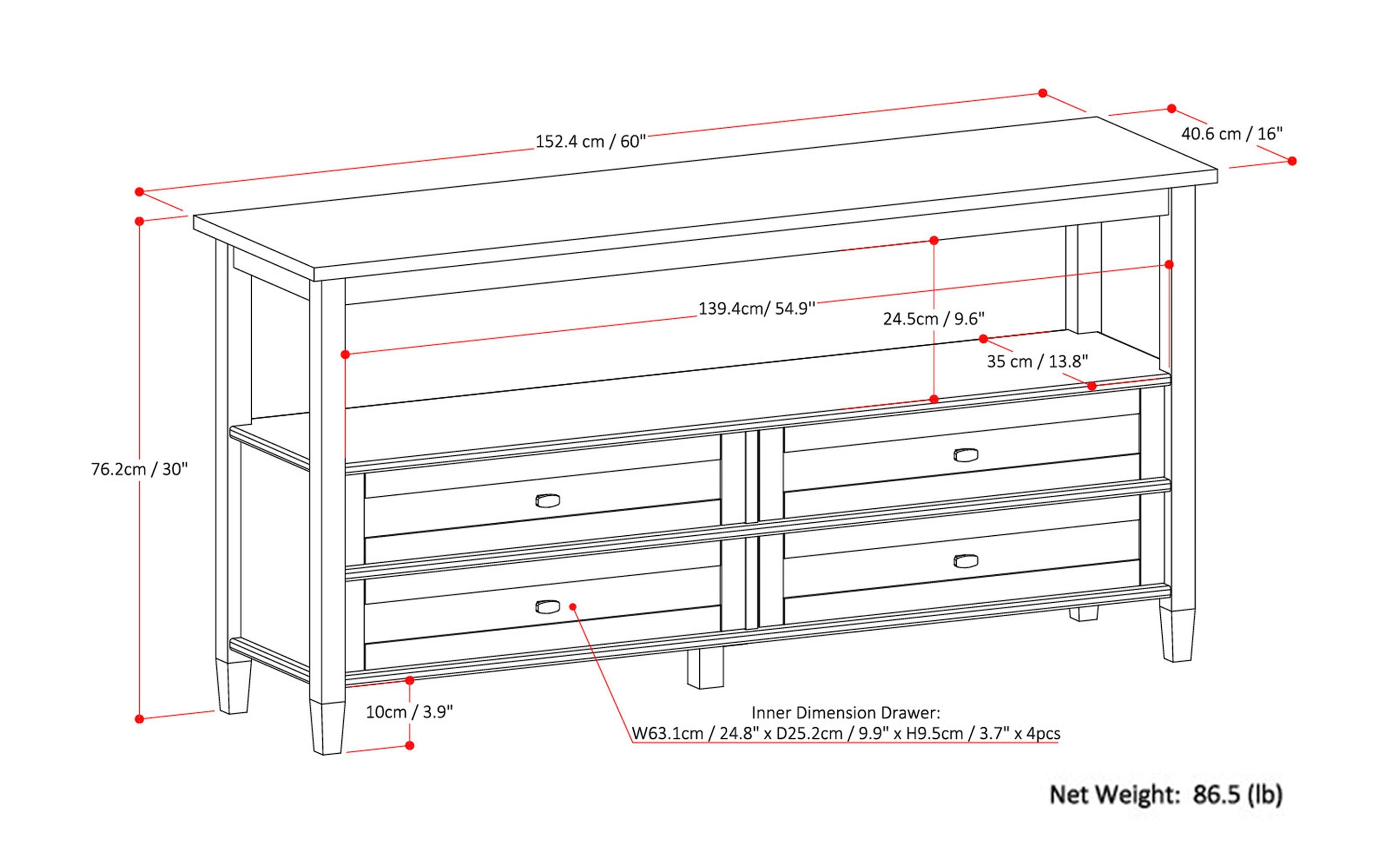 Warm Shaker Solid Wood Wide Console Sofa Table in Honey Brown ...
